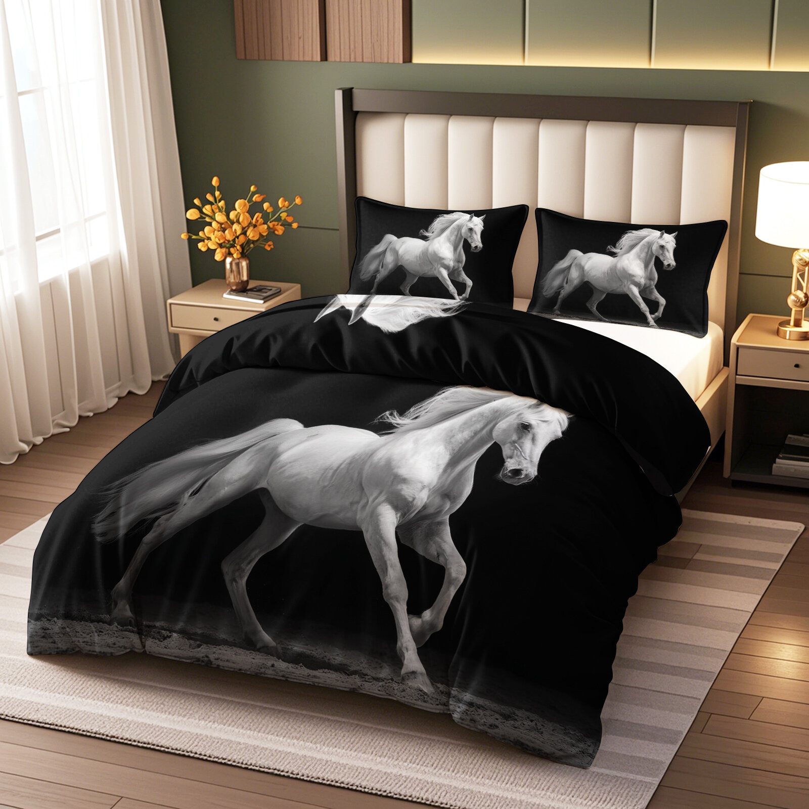 Лошадь Комплект постельного белья 1.5/2-сп/Евро 3 предмета 175x215cm Простой Mикрофибра 2 наволочки 70х70
