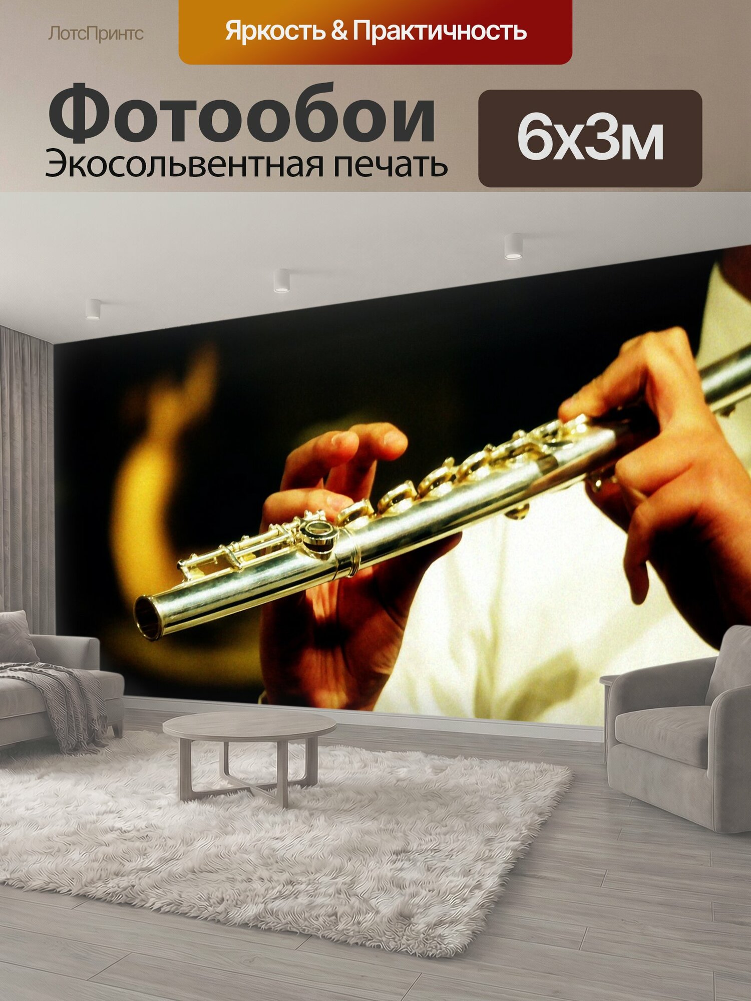 Фотообои "Музыка, музыкант, поперечная флейта" 600x300 см. экосольвентная печать