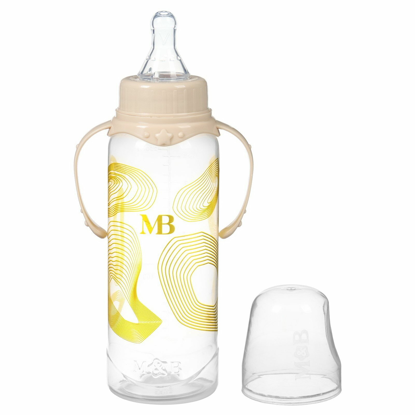 Бутылочка для кормления малыша M&B, от 3 мес, 250 мл цилиндр, с ручками
