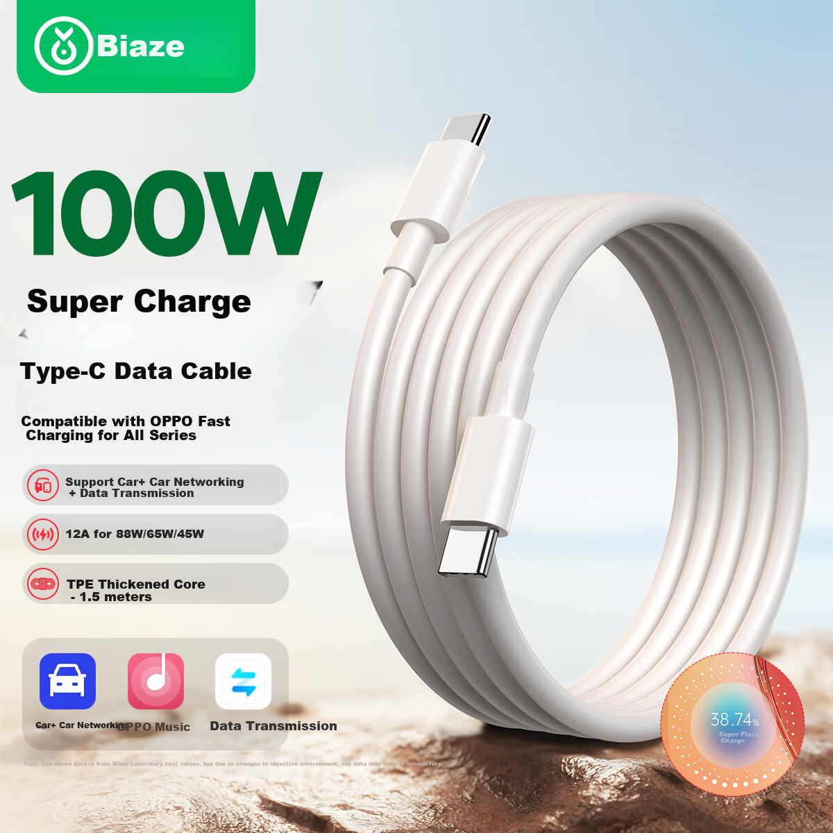 BIAZE 150Вт/100Вт VOOC быстрая зарядка 12А двойной Type-C к Type-C кабель 1.5м для OPPO Ace2 Reno7 A93 K9 FindX3