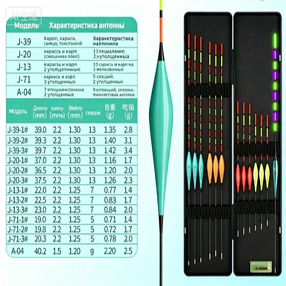 Комплект из двенадцати цветных поплавков и цветочувствительного поплавка 2,2 г с девятисегментной фиолетово-зелёной