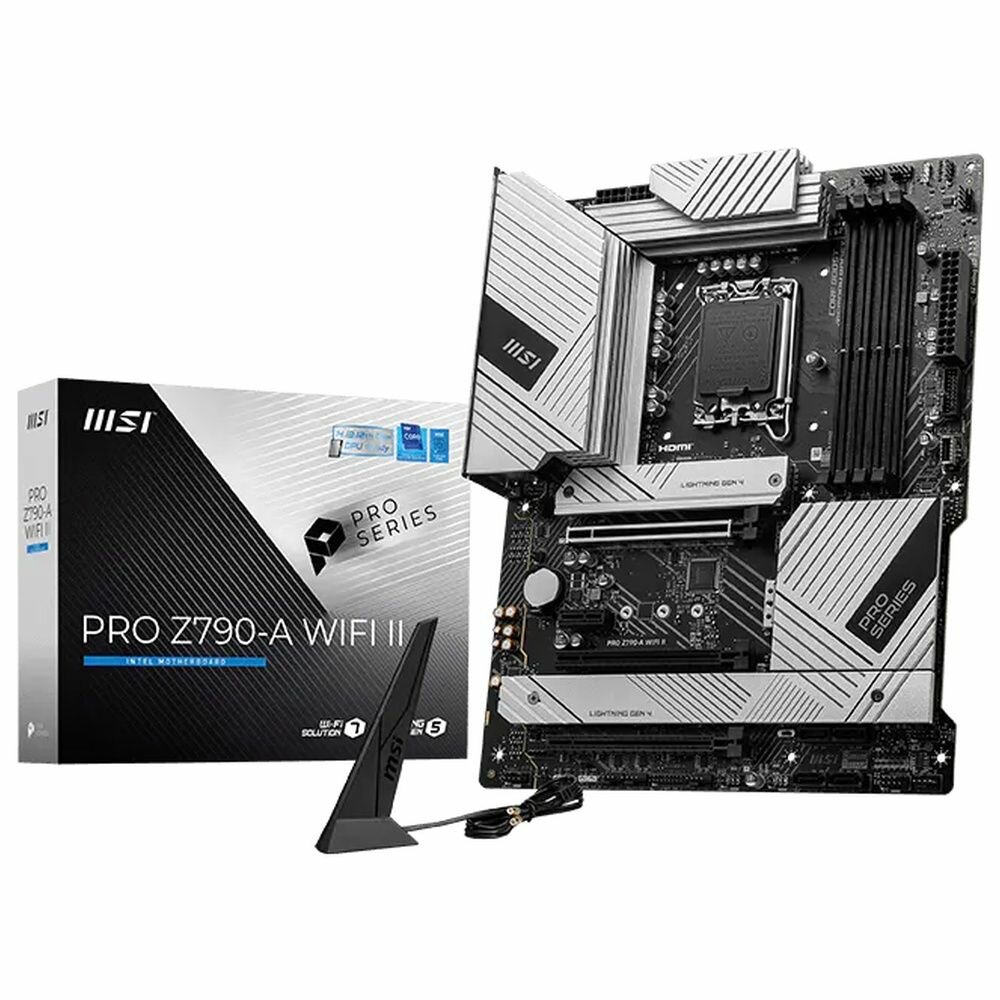 Материнская плата MSI PRO Z790-A WIFI II Z790, LGA1700, 4*DDR5, 3*PCIEx16, 1*PCIEx1, 4*M.2, 2*TypeC, 3*USB3.2 Gen2, 4*USB3.2 Gen1, 6*USB2.0, 6*SATA3, 2.5G, DP, HDMI, ATX, RTL