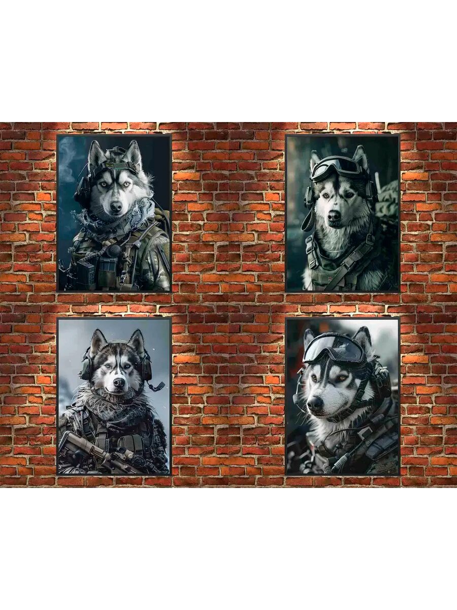 Сибирский Хаски-пес-солдат, 4 Плаката, 30x21см
