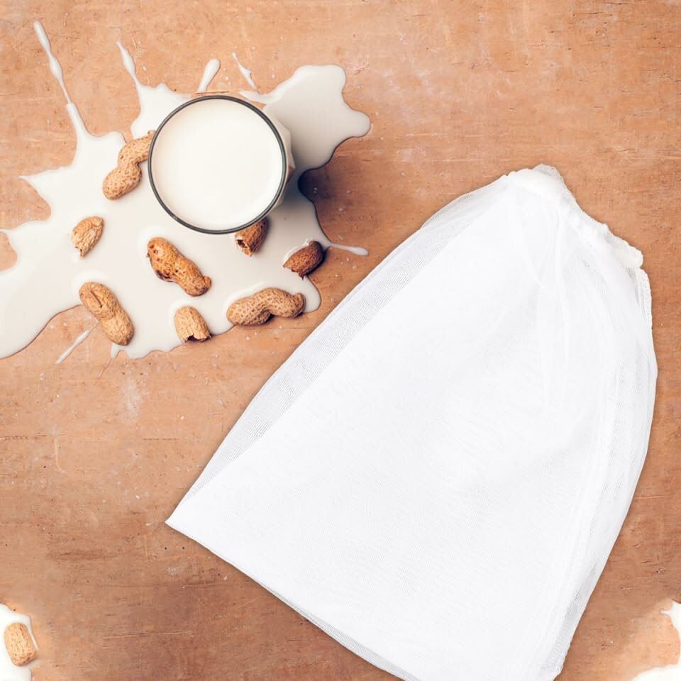 Многоразовый нейлоновый мешок для сцеживания. Ситечко для пищевых продуктов с мелкой сеткой для домашнего пивоварения с эластичным шнурком, равномерным расположением отверстий, легко чистится, подходит для миндального молока и овощного сока.