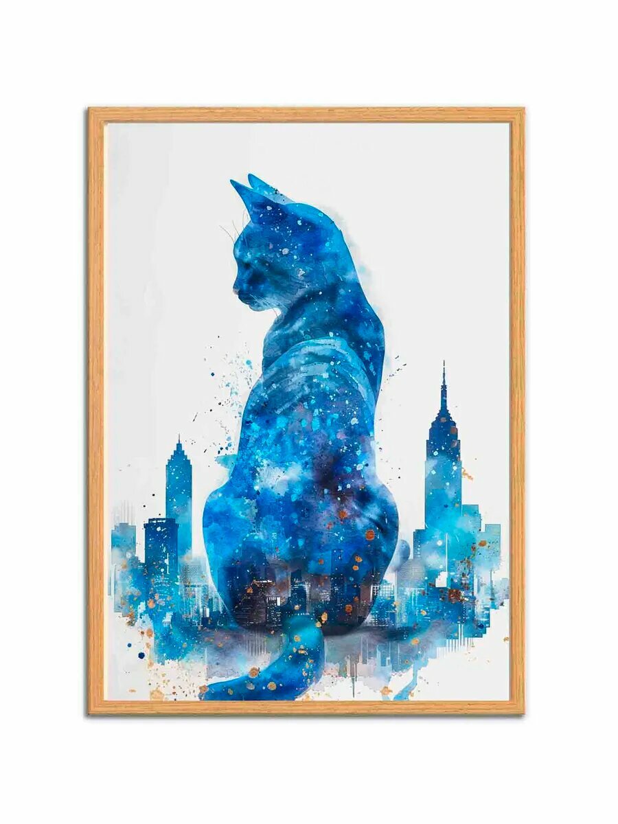 Русская Голубая Кошка Йога 2, Плакат 30x42см