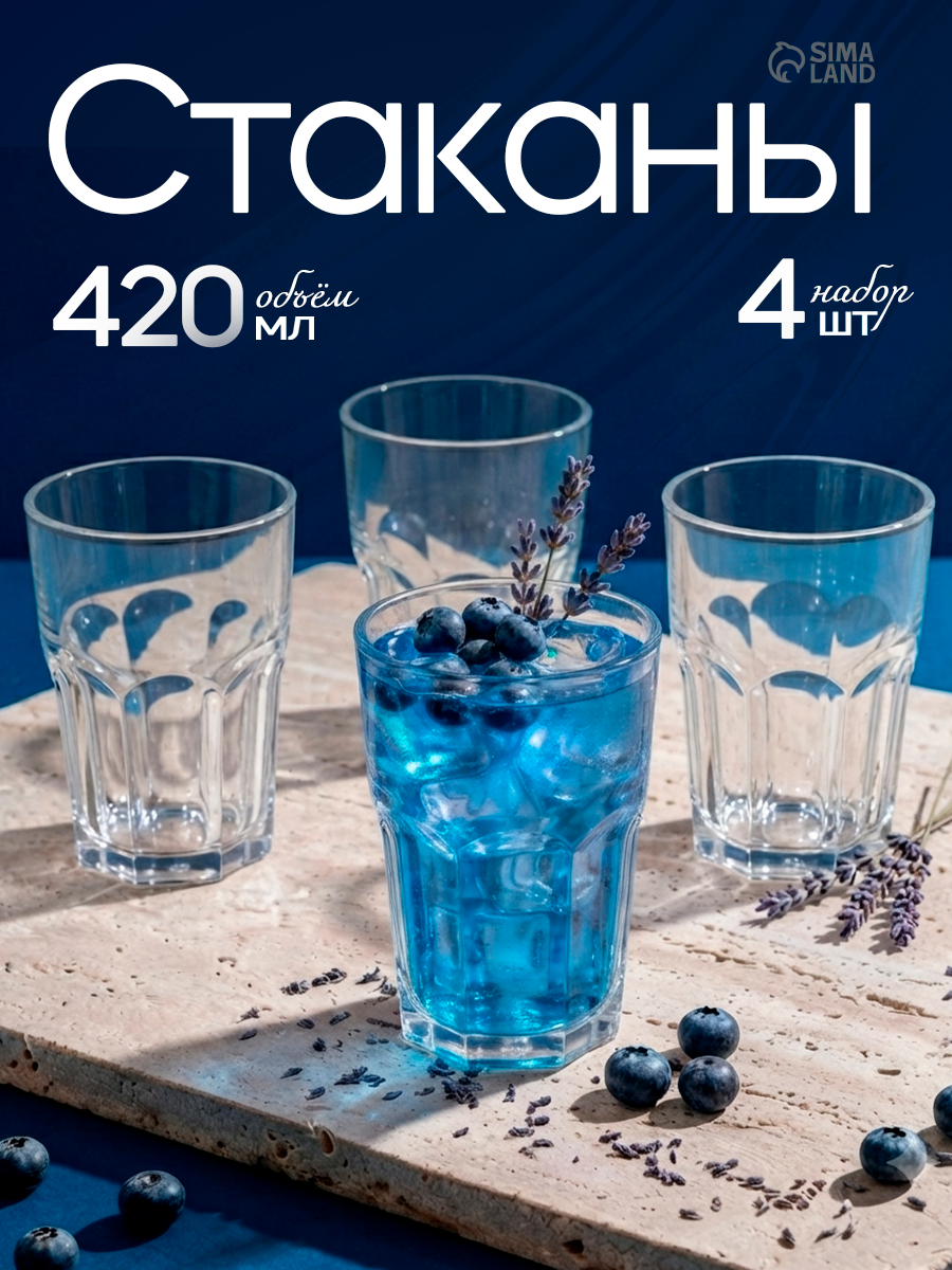 Набор стаканов «Время дегустаций. Лонг-дринк», стеклянный, 420 мл, 4 шт