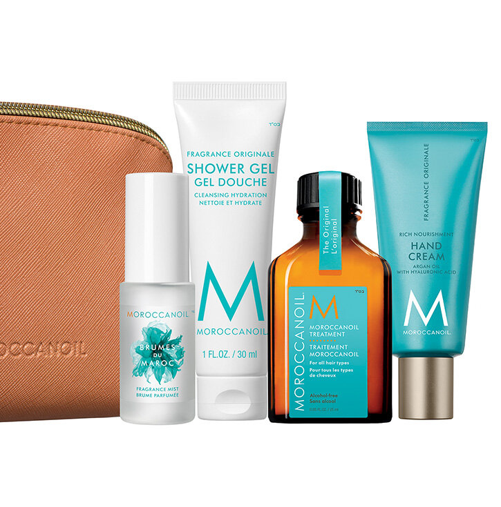 Moroccanoil Набор дорожный Body (Масло 25 мл + Парфюмированный мист 30 мл + Гель для душа 30 мл + Крем для рук 40 мл + Косметичка)