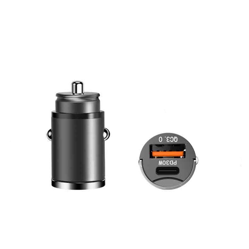 Автомобильное зарядное устройство с тягой-кольцом и поддержкой PD30W и QC3.0, серый, без упаковки для авто, быстрая