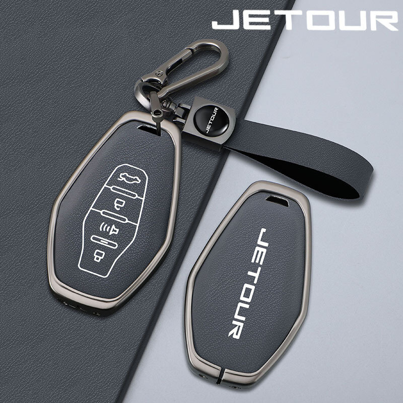 Чехол для ключа автомобиля JETOUR D Model в цвете Ледяной кристалл синий с круглой пряжкой, гладкая текстура, для
