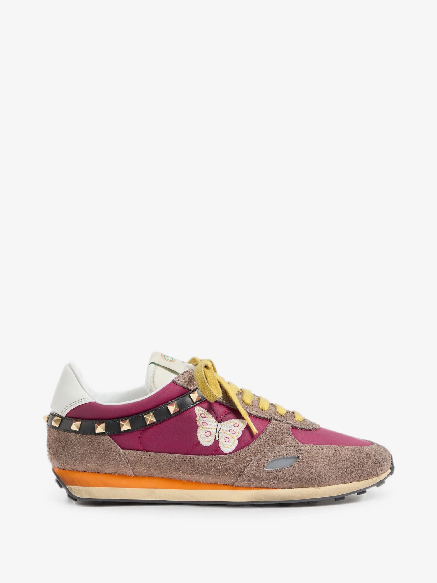 Кроссовки Stud Up sneakers in split leather and nylon with butterfly embroidery