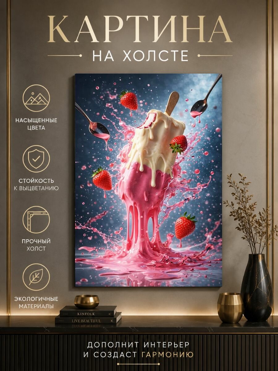 Картина на холсте Мороженое с клубникой 20x30 см