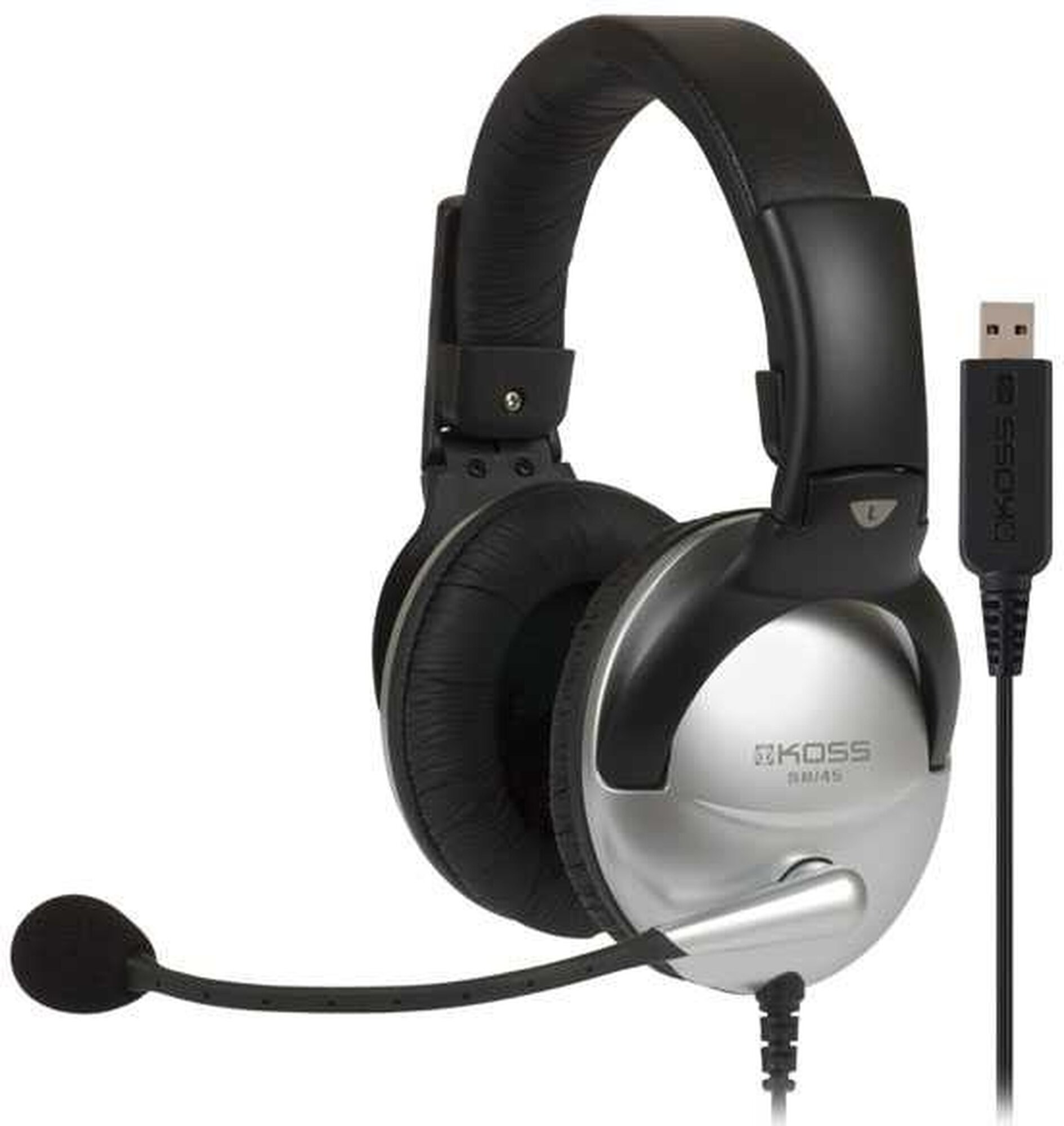 Гарнитура Koss SB45-USB 15116464, проводная, односторонняя, оголовье, черный/серебристый