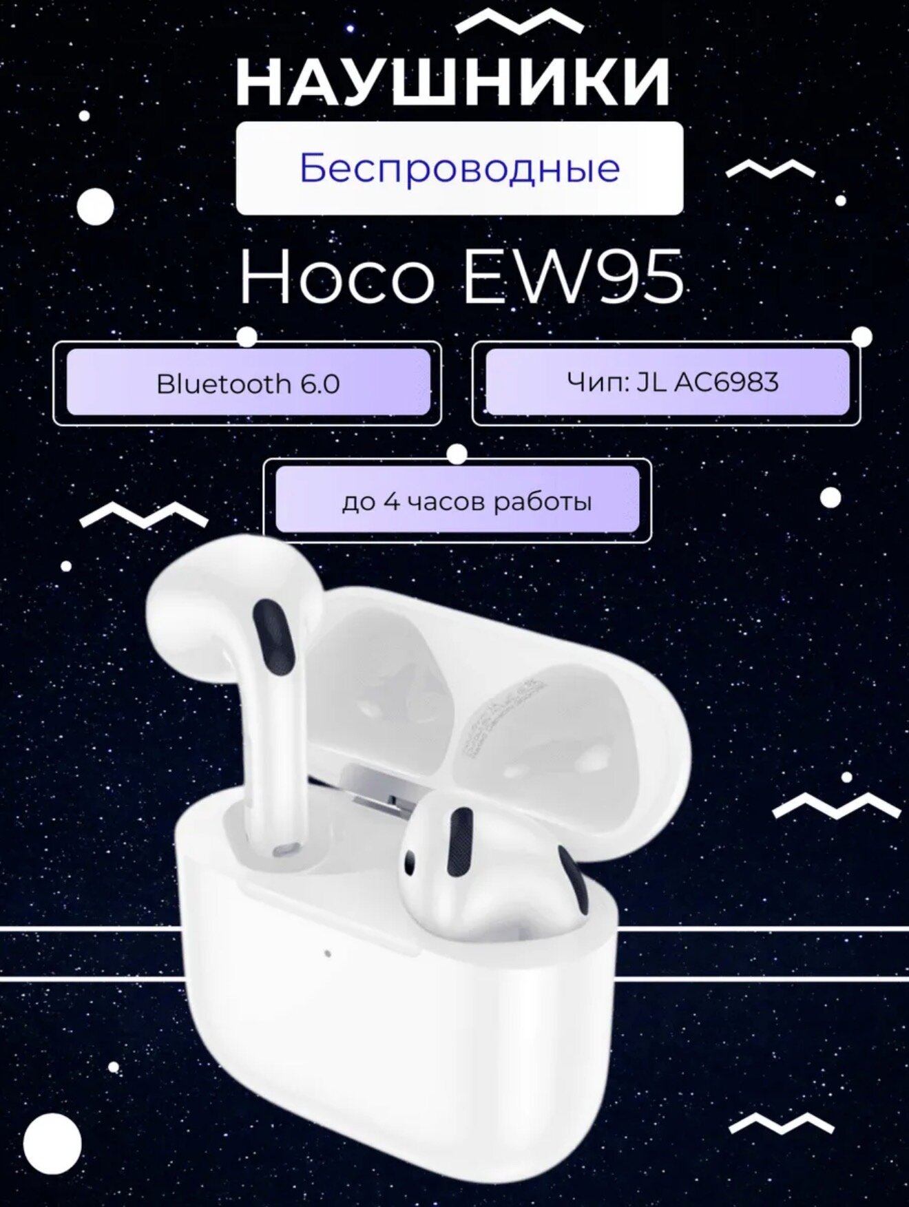 Беспроводные Наушники Hoco EW95, с регулятором громкости, 20 Гц - 20 кГц, белые