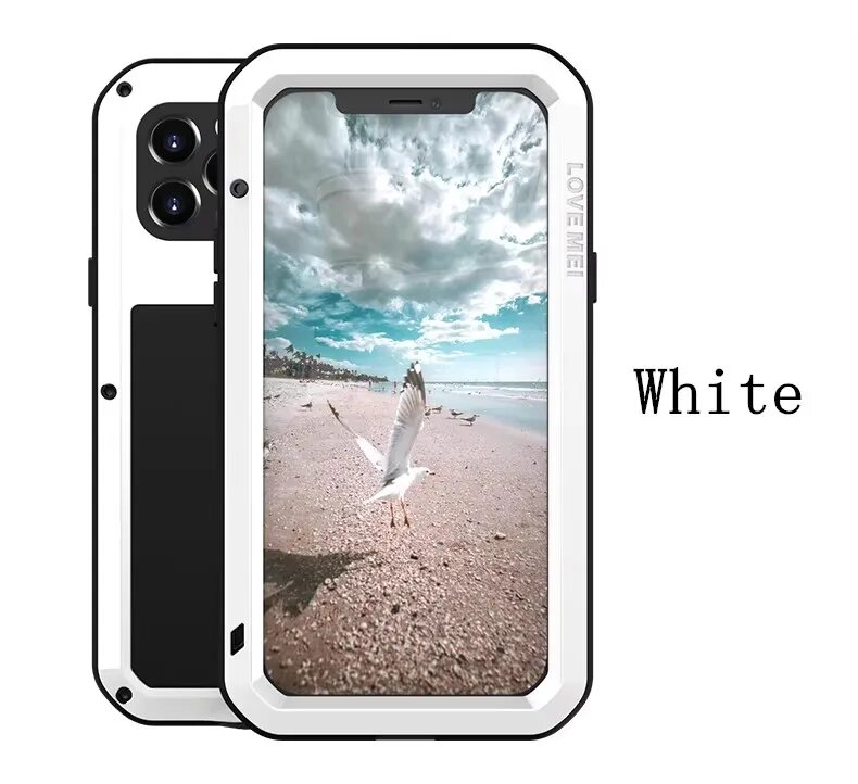 Противоударный металлический чехол-броня Love Mei 360 Armor для Белый, White, iPhone 11 pro max