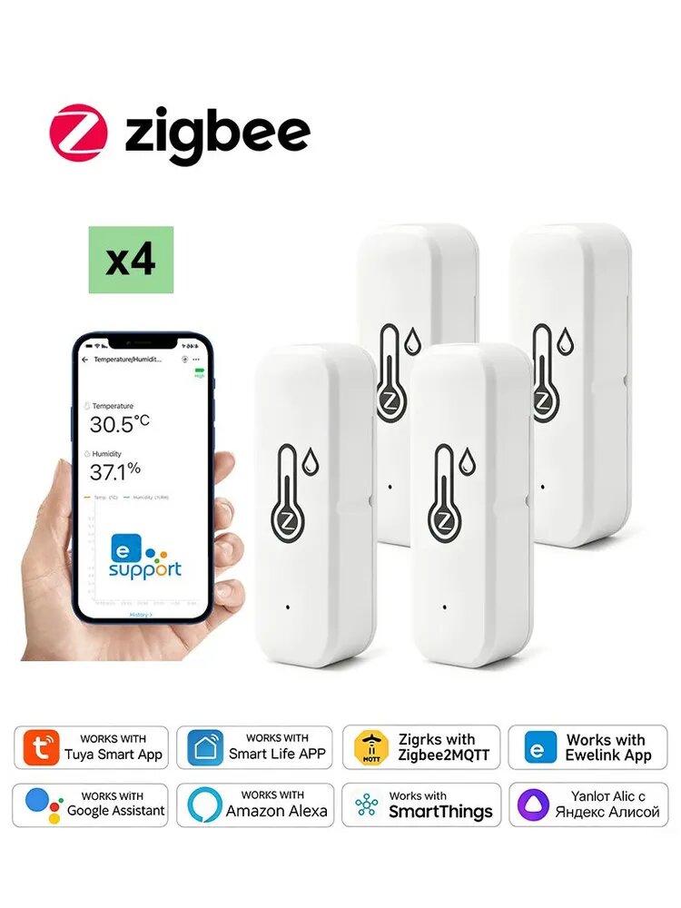 Умный Zigbee 30 датчик температуры и влажности с Алисойzigbee2mqtt Гигрометр для дома и улицы