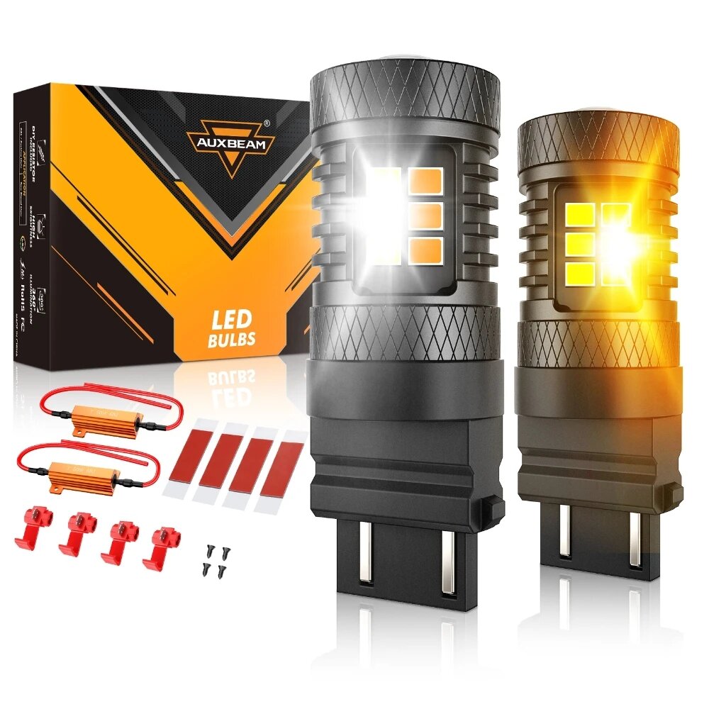 Светодиодные лампы AUXBEAM T20 7443 7440 для передних поворотников и ДХО, 400% повышенной яркости, белый и янтарный, с функцией переключения, серия B1B