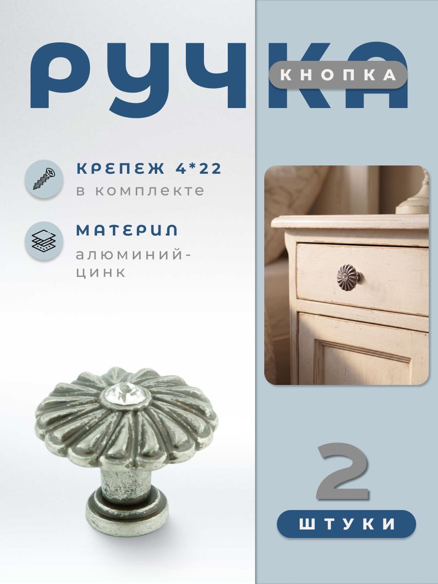 Ручка-кнопка мебельная BOYARD RC409BAZ.4 чернёный старинный цинк (комплект 2шт)