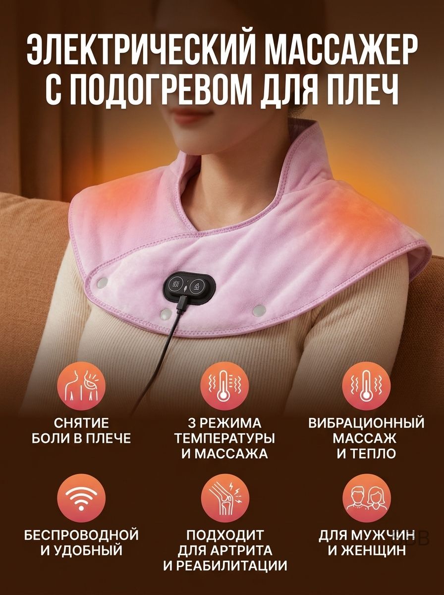 Нагревающийся наплечник из углеродного волокна с вибрационным массажем и обогревом, фиолетовый