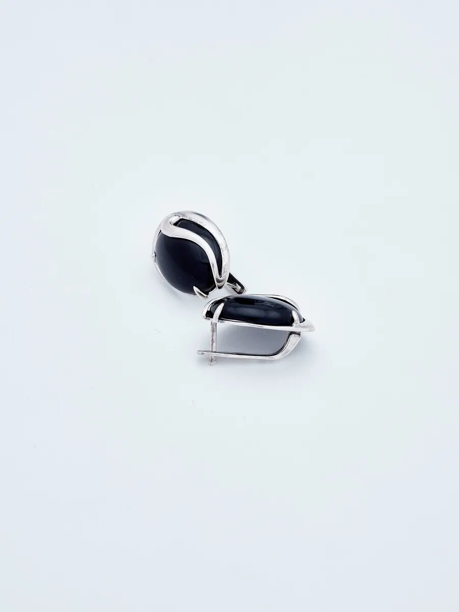 Серьги БРЮС, серебро, 925 проба, оникс