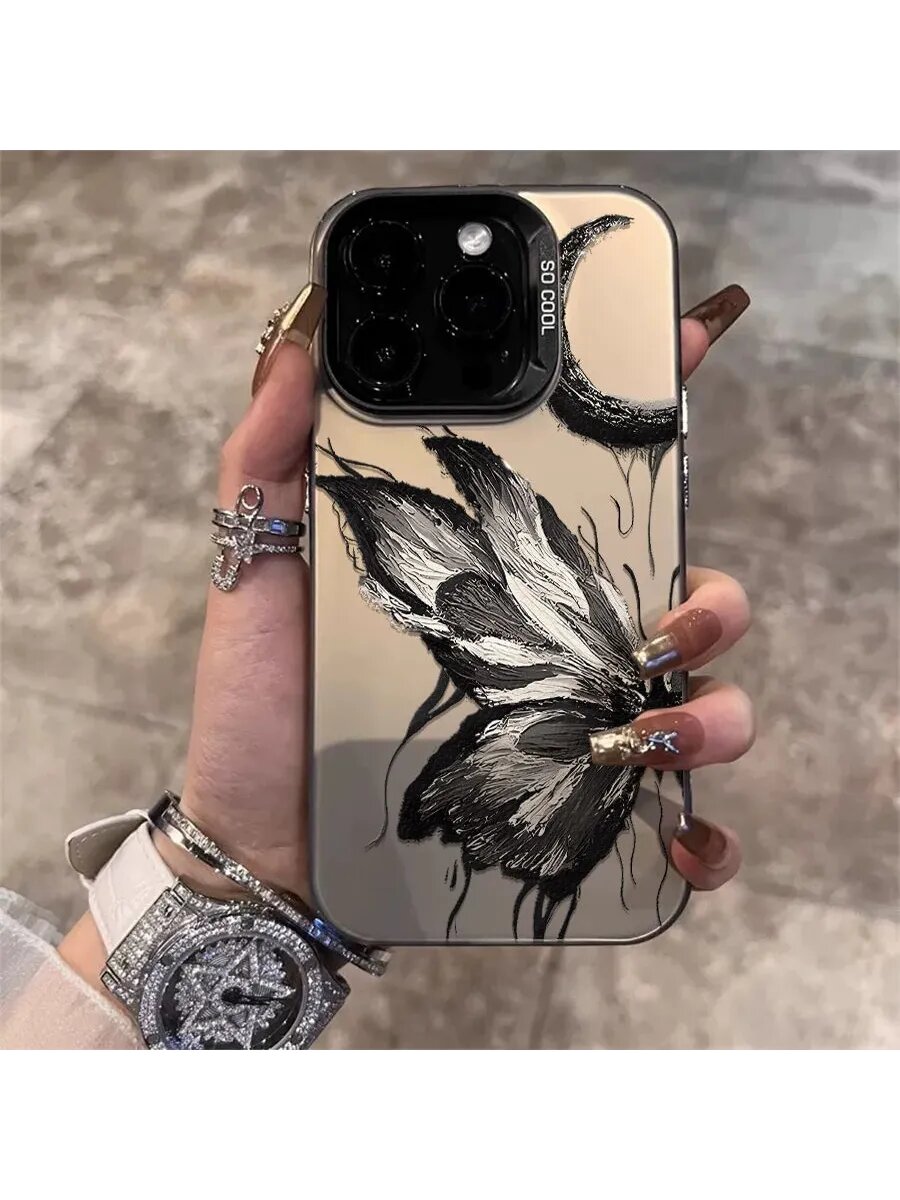 Чехол на IPHONE 12/12 PRO чёрный с Темный бабочка