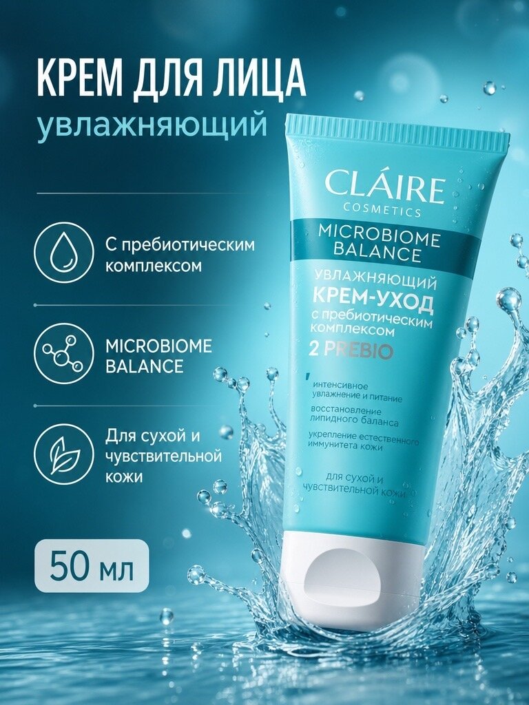 CLAIRE MICROBIOME BALANCE Увлажняющий крем-уход для сухой и чувствительной кожи 50 мл