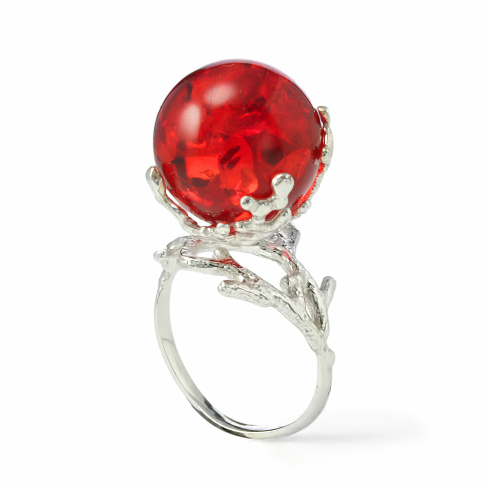 Кольцо Amberprofi, серебро, 925 проба, родирование, янтарь