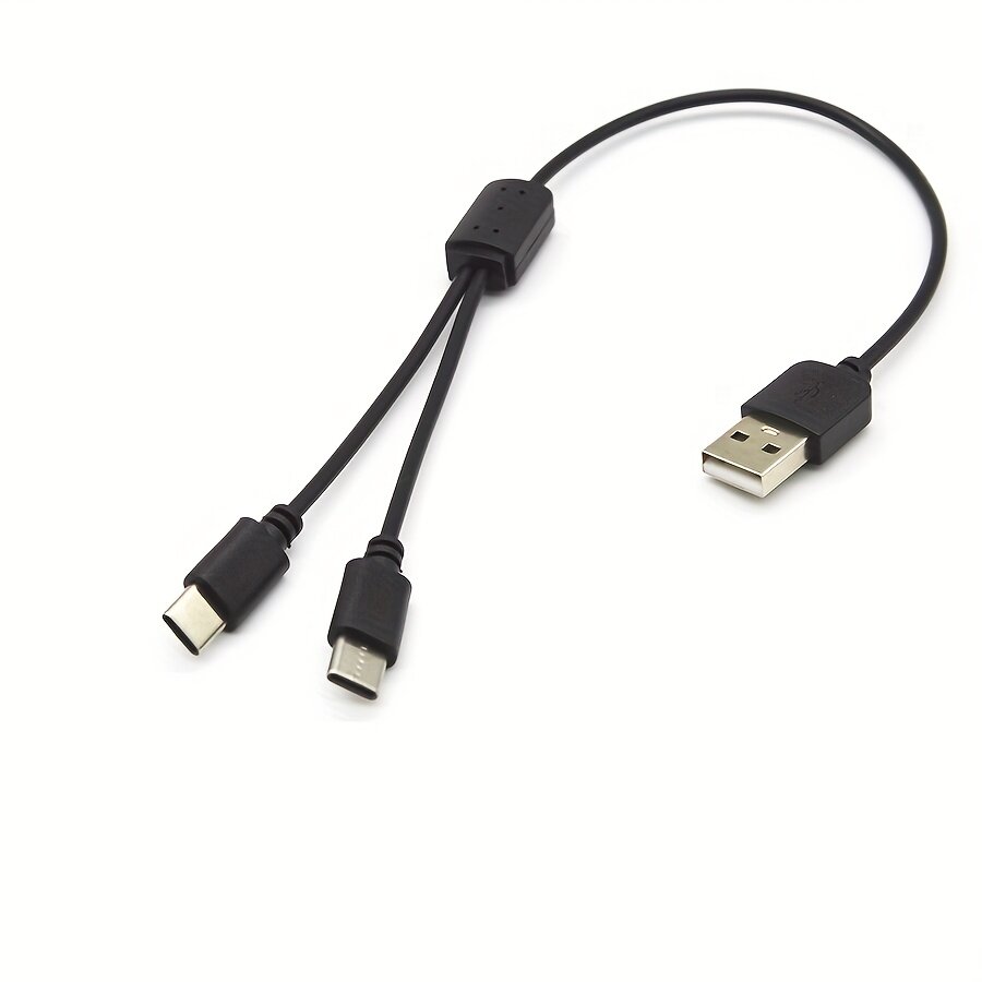Кабель для зарядки USB 2-в-1 с двумя разъемами Type-C, черный, 30 см