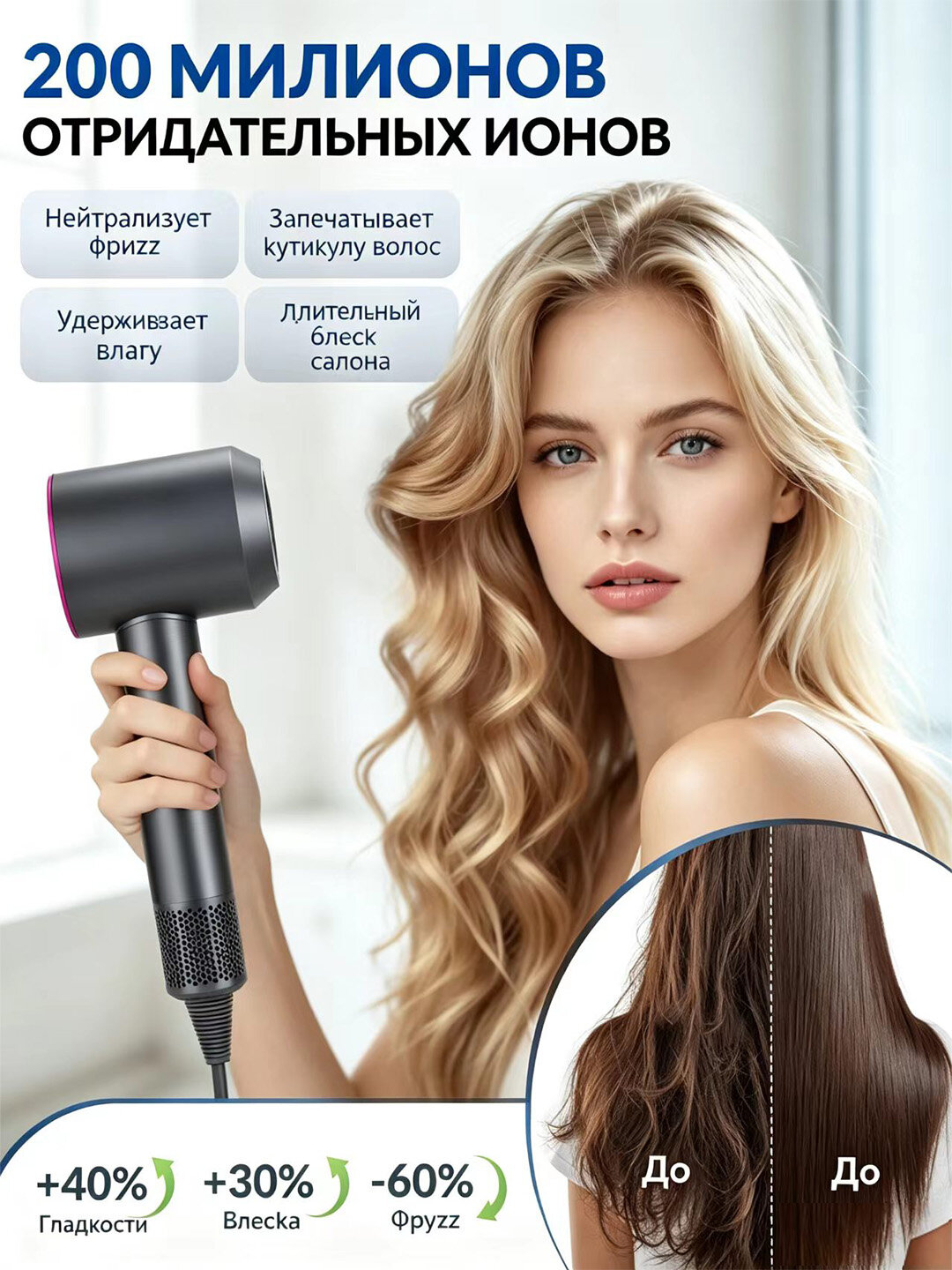 Фен для волос DCF-R5-240 1600 Вт, скоростей 3, кол-во насадок 5, красный