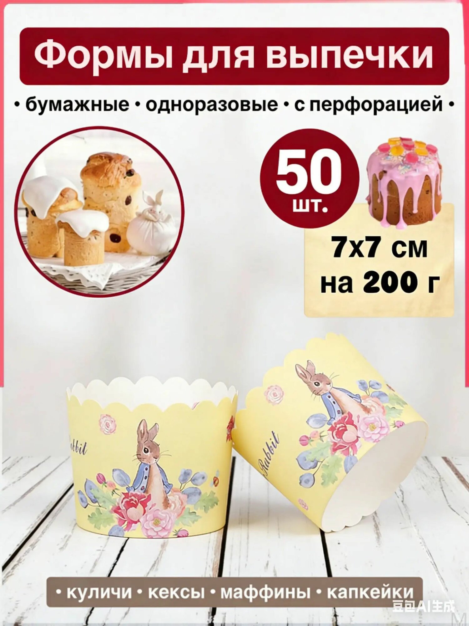 Форма для выпечки 7 см 50 шт жаропрочный пергамент голубой