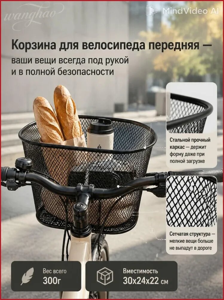 Велосипедная передняя корзина, Корзина для велосипеда передняя металлическая сетчатая, универсальный велобагажник на руль 30х24х22см