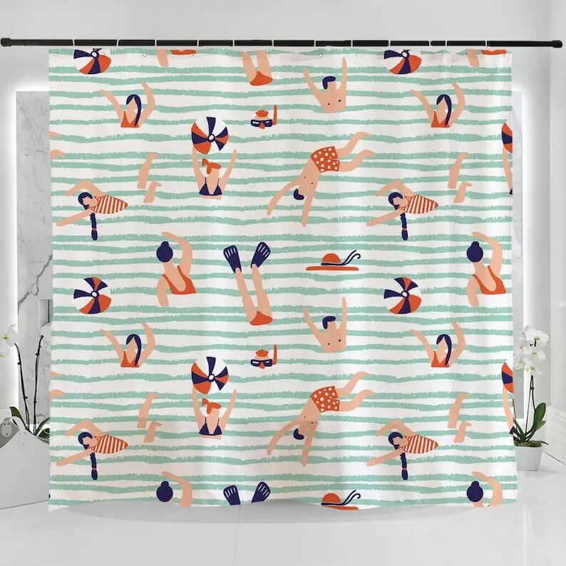 Полиэстерная занавеска для душа Swimming Art W200XH180cm