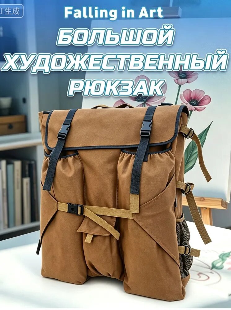 JJRING Рюкзак для художников Heavy Duty Plein Air с ручной петлей, сумка переноски арт-материалов, картин размером 46x61 см и досок рисования (коричневый).