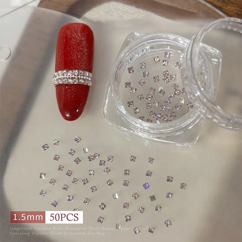 Белые квадратные стразы для ногтей 50 шт. Розовый, Pink