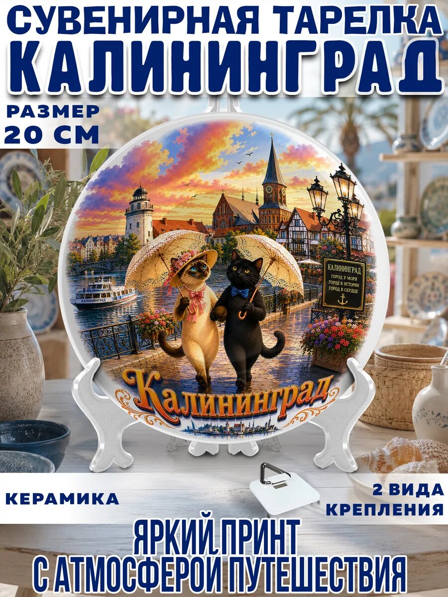 Сувенирная тарелка из Калининграда 20 см с отпуска коты