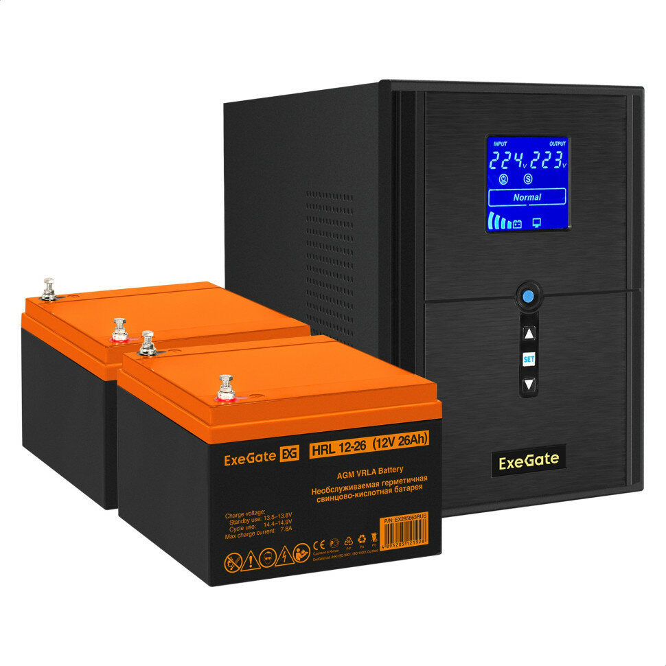 Комплект ИБП ExeGate EX296836RUS черный ИБП EX295989RUS + батарея 26Aч, EX285663RUS, 2шт, SineTower