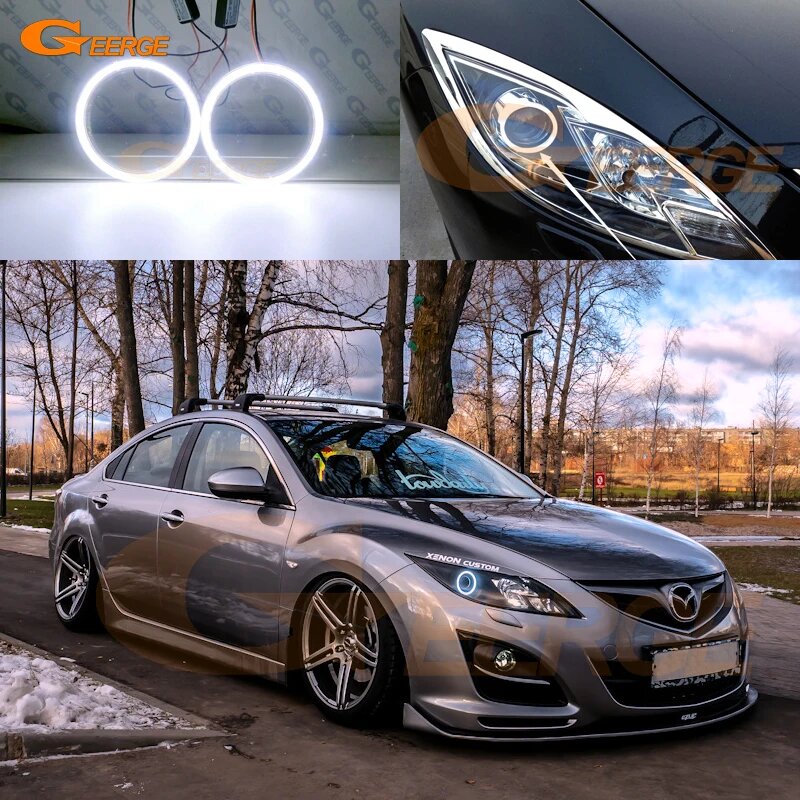 Для Mazda 6 Mazda6 GH MK2 2008 2009 2010 2011 2012 дневной свет Отличный ультра яркий COB светодиодный комплект с ангельскими глазами Halo Rings
