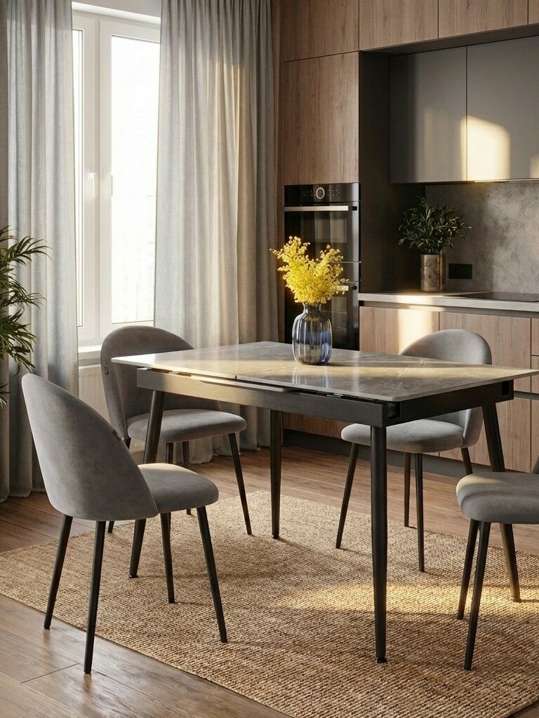 Комплект обеденных стульев TetChair, велюр, серый, чёрные ножки, 4 шт