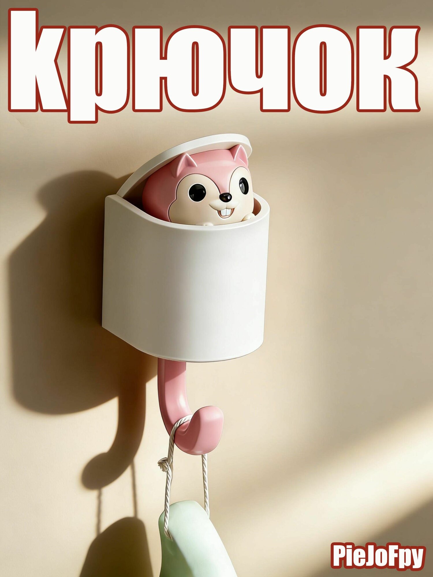 Крючок настенный в виде белочки, детский. Крепление на липучке (самоклеящееся). Держатель для полотенца в ванную.