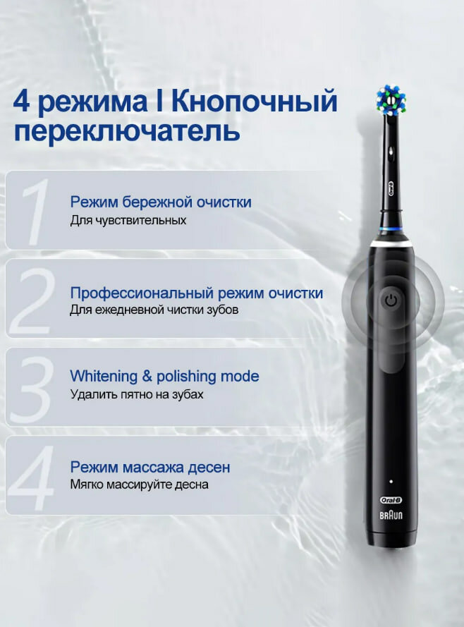 Электрическая зубная щетка Oral-B Pro4 ULTRA, Черная, 4 режима, 3 насадки, таймер, индукционная зарядка