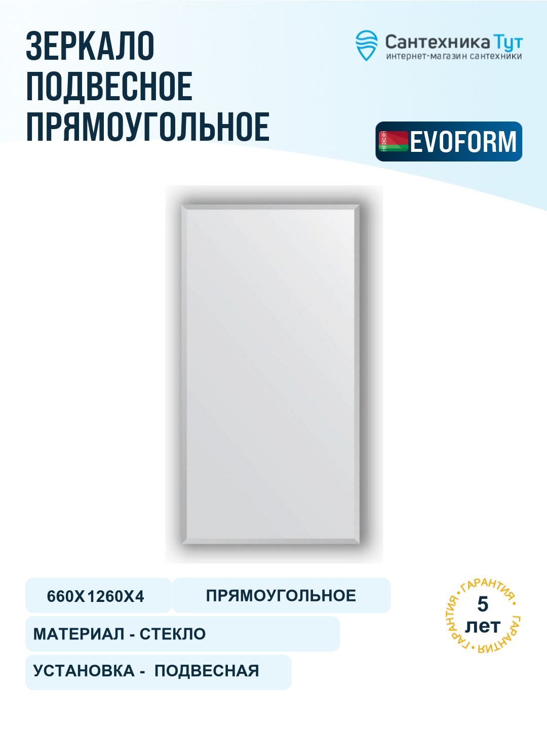 Зеркало Evoform Definite 126х66 Сталь