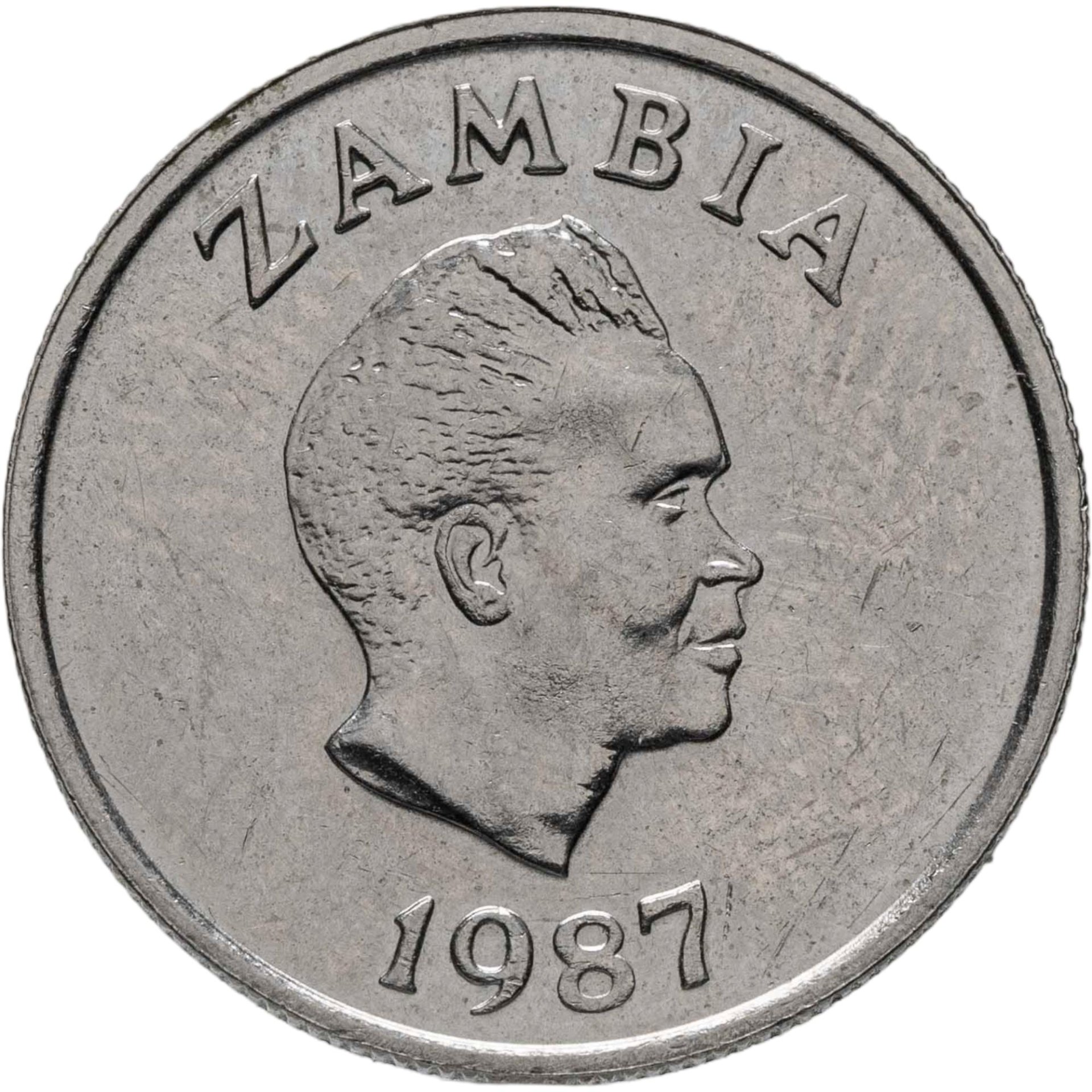 Замбия 5 нгве ngwee 1987, Мельхиор медь-никель, в сохранности AU