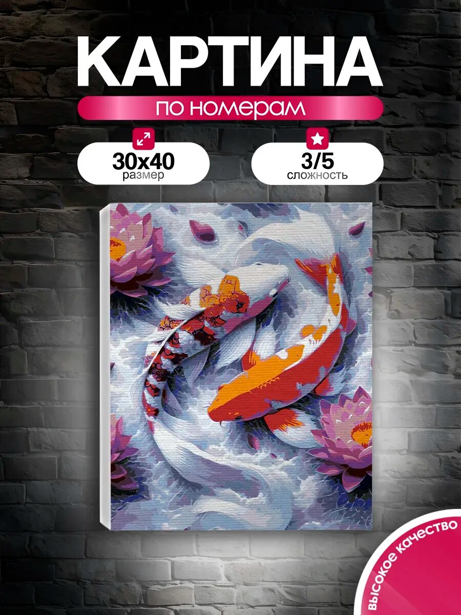 Картина по номерам 30x40 Карпы Кои