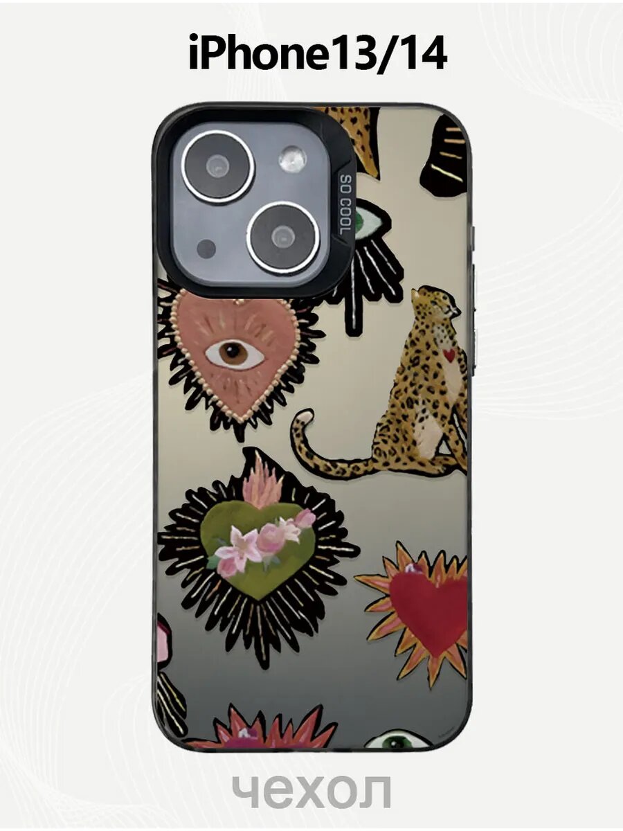 Чехол на iPhone 13/14 черный с принтом Пантера
