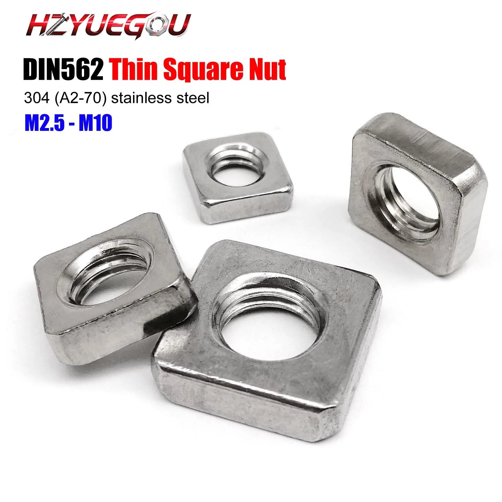 Гайки HZYUEGOU DIN562 из нержавеющей стали 304 M2.5 M3 M4 M5 M6 M8 M10
