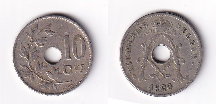 Бельгия, 10 сантимов, 1920 год
