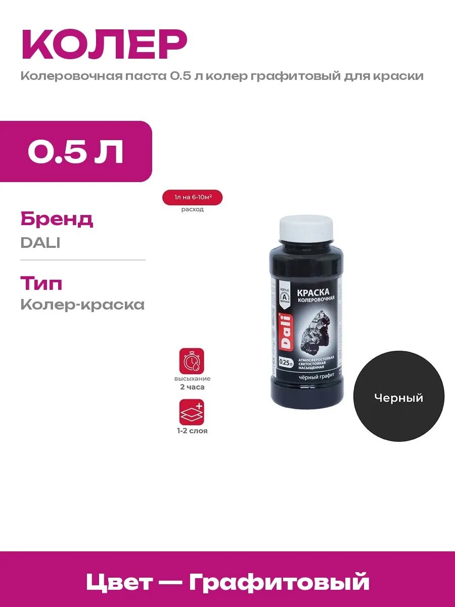 Пигмент для краски черный графит колер 0.5 л универсальный