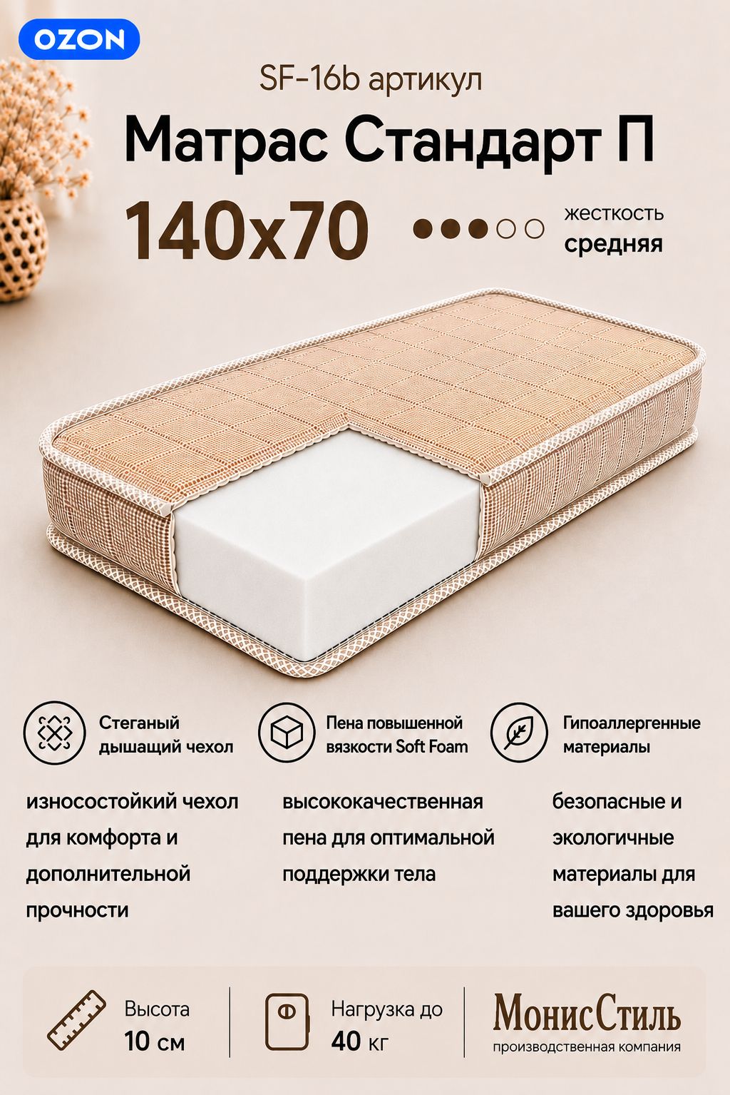 Матрас Стандарт детский 140*70*10 см арт. SF-16b