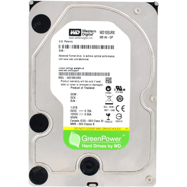 WD WD10EURX-63UY4Y0 Жесткий диск/ RECERTIFIED HDD WD SATA3 1Tb AV-GP Video Surveillance 5400 RPM 64mb