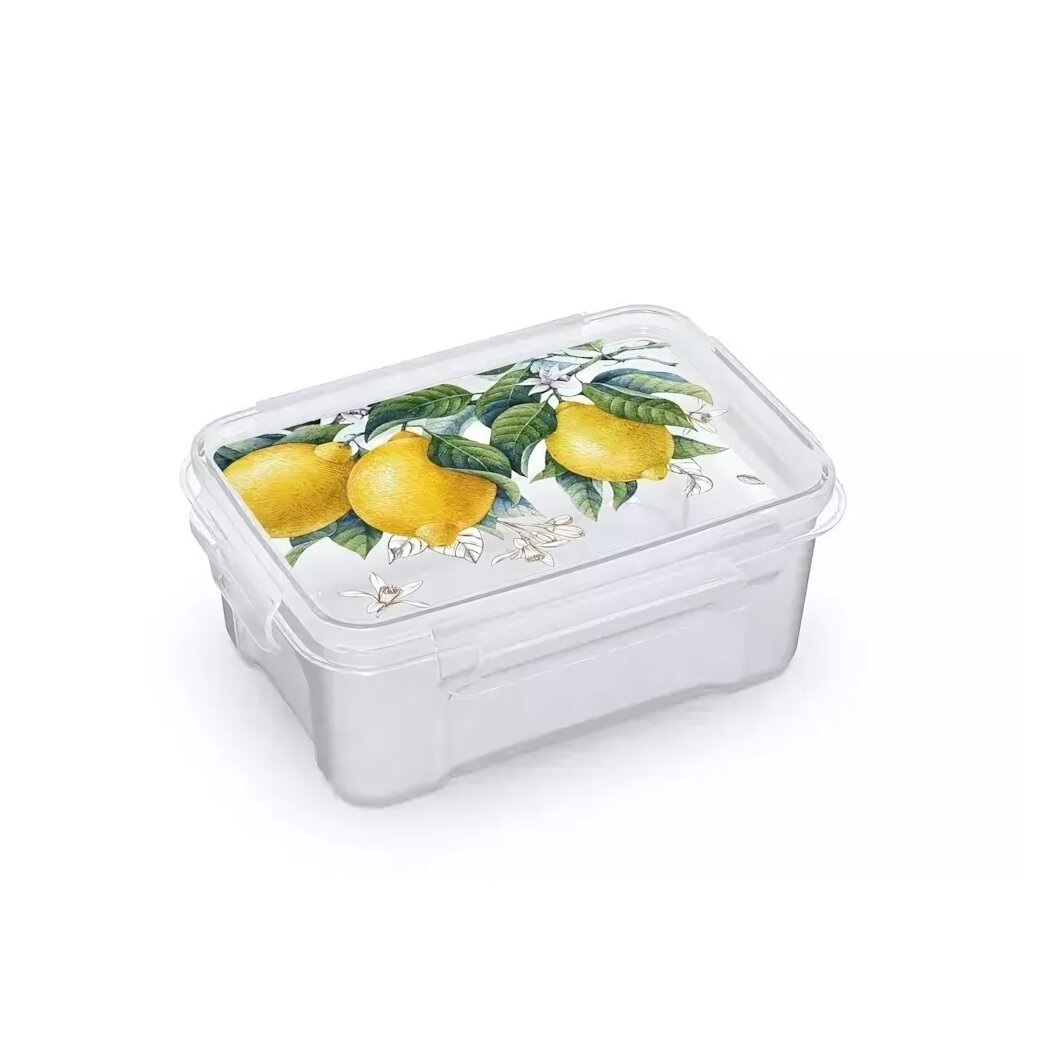 Контейнер прямоугольный для СВЧ 'Fresh' 0,75л с крышкой на защелках, пластик, принт лимоны