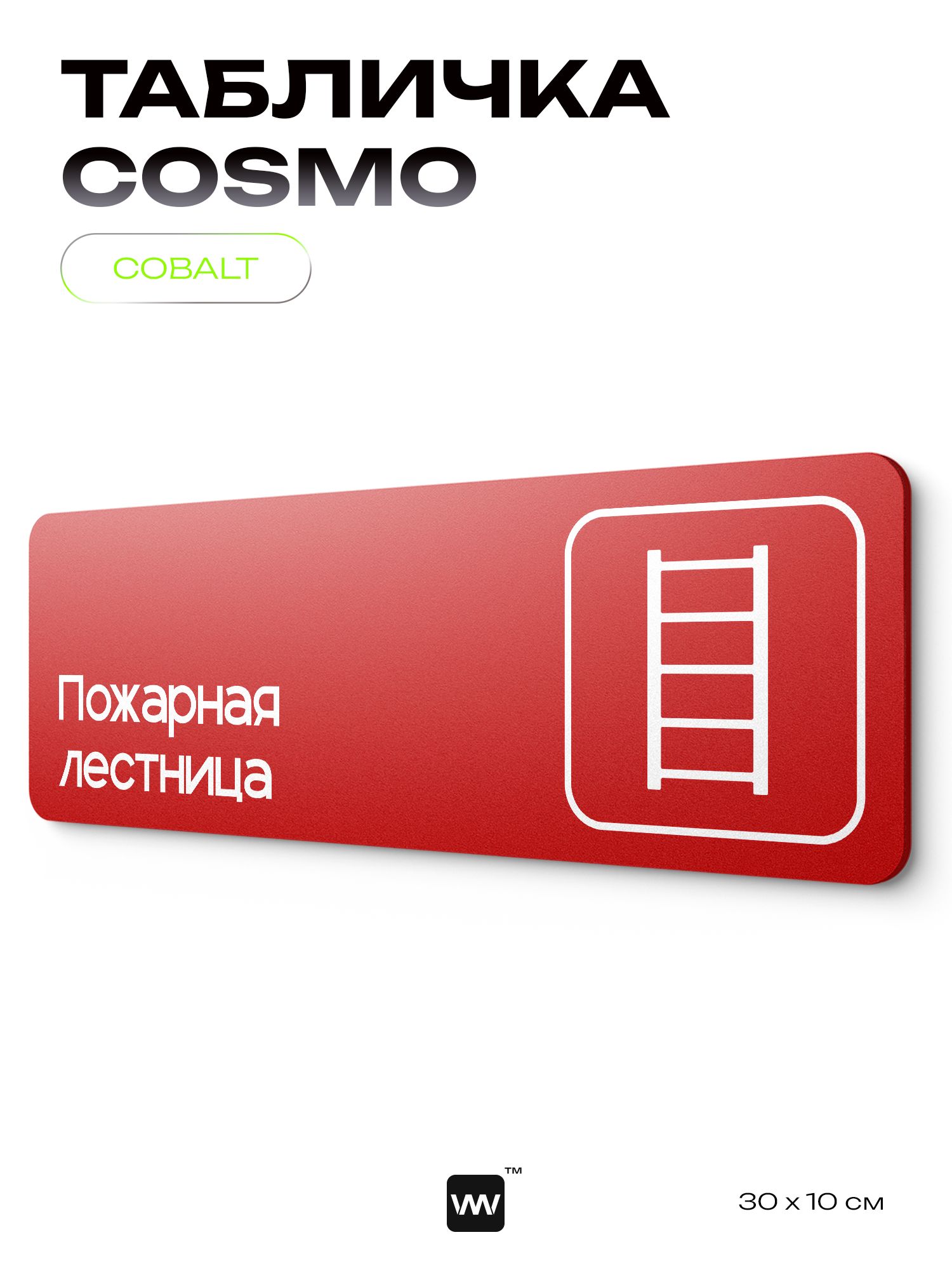 Табличка Пожарная лестница, для офиса, кафе, фитнес-клуба, магазина, отеля, 30 х 10 см красная, Айдентика Технолоджи